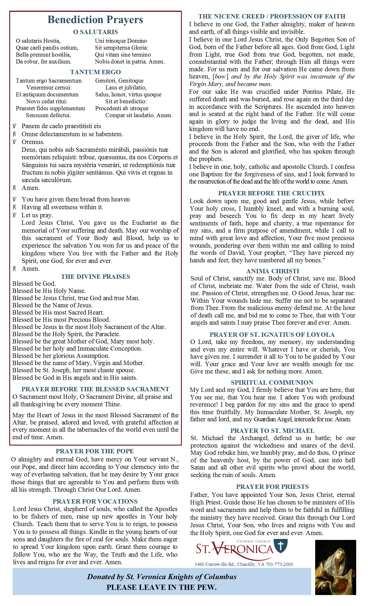 Prayer and Fellowship : Saint Veronica Catholic Church